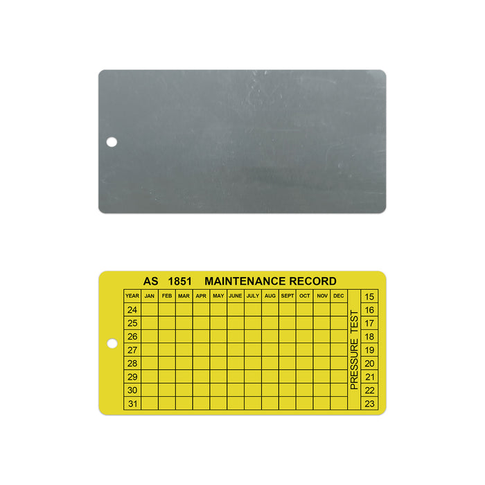 AS 1851 Alloy Maintenance Service Tags With Pressure Test Column ...
