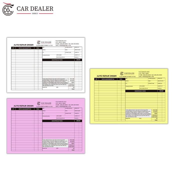 Customizable Car Repair Work Order Forms — Australia Cardealer-Direct