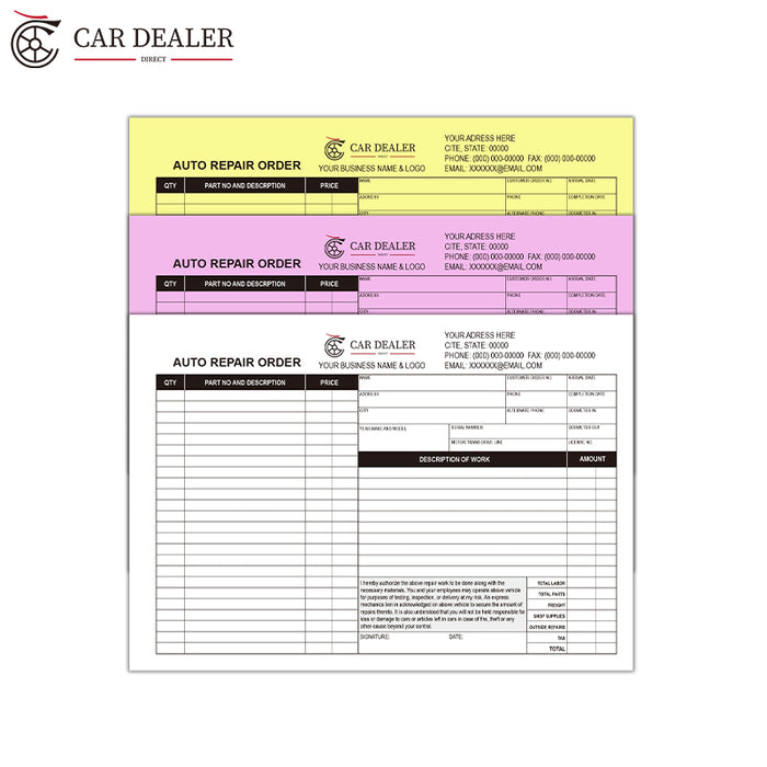 Customizable Car Repair Work Order Forms — Australia Cardealer-Direct