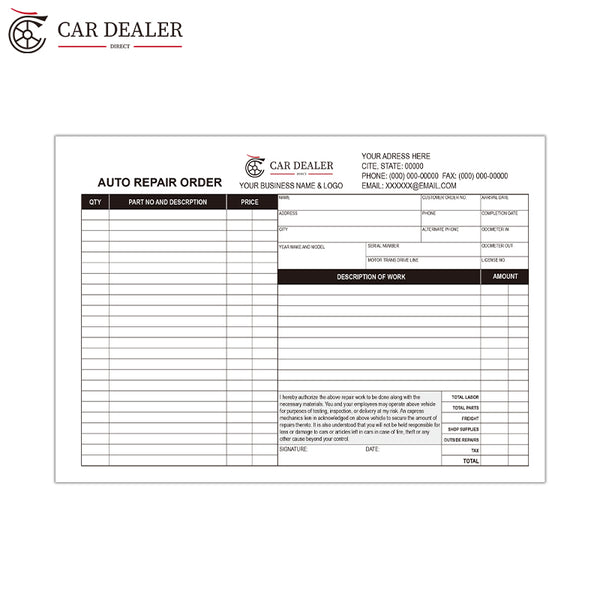 Customizable Car Repair Work Order Forms – Australia Cardealer-Direct